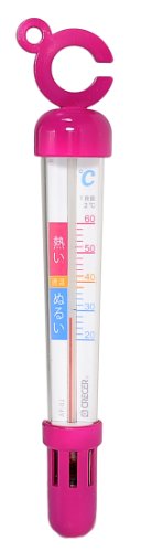 ピンク//AP02P・パッケージ個数:1・用途:入浴温度の測定、温度管理・1目盛:2℃・測定範囲:20~60℃ポップなカラーの縦浮きタイプです。一目でわかる適温ライン付きです。℃マークに吊り下げて保管する事ができます。