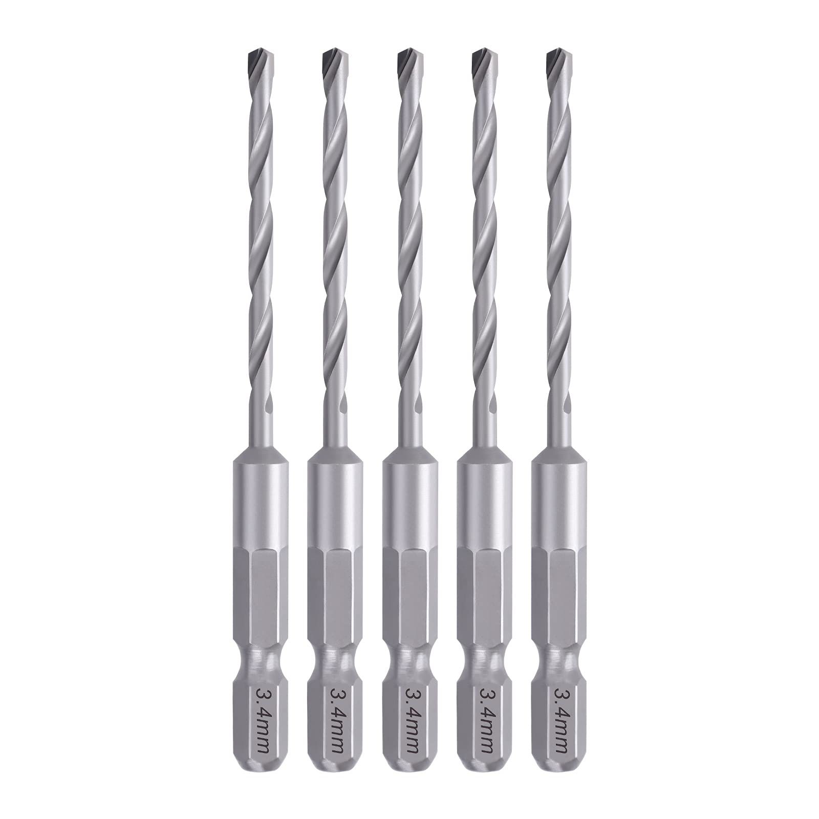 ・ 3.4mm5本組 ・・Size:3.4mm5本組・商品仕様セット内容：コンクリートドリル5本セット。サイズ：3.4mm。軸径:6.35mm六角軸。材質:超硬特殊鋼。・超硬ドリルドリル本体は耐磨耗性・耐衝撃性に優れた超耐熱特殊鋼で作られて...