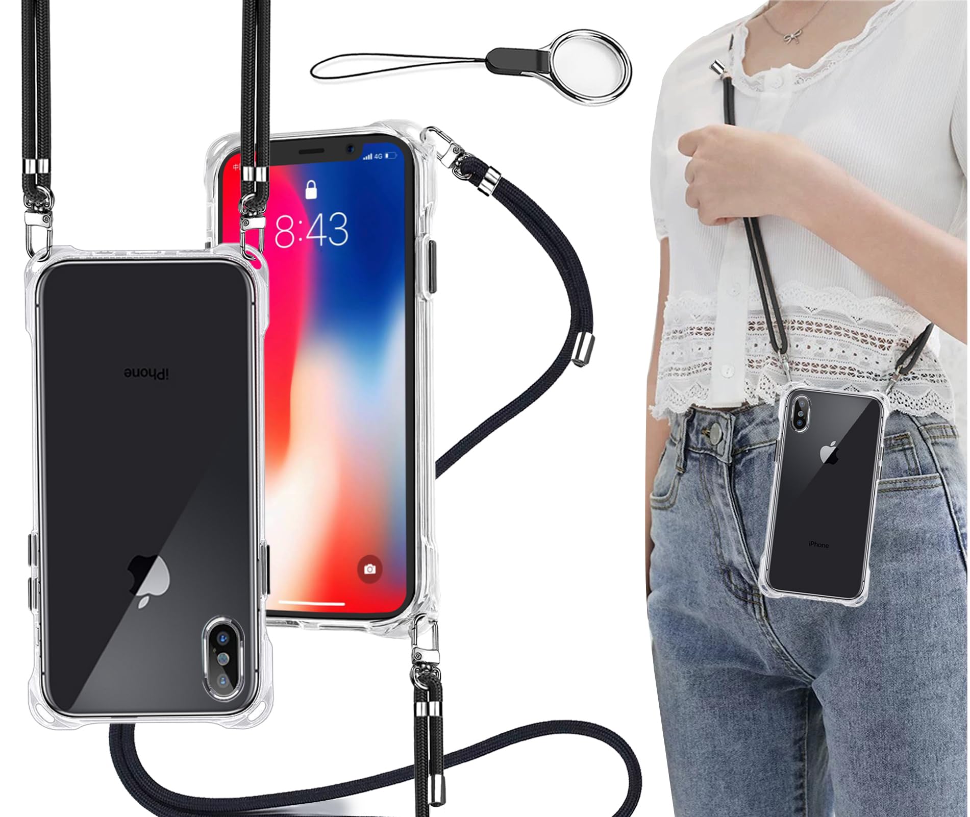 軽量・透明 iPhone Xs/X XAEPUPX・・ize:iPhone Xs/X:透明・ストラップ枚付き ＆ 取り外し可能 & 調整も簡単本iPhone X/Xケースにはフィンガーストラップとネックストラップが付属します（フィンガースト...