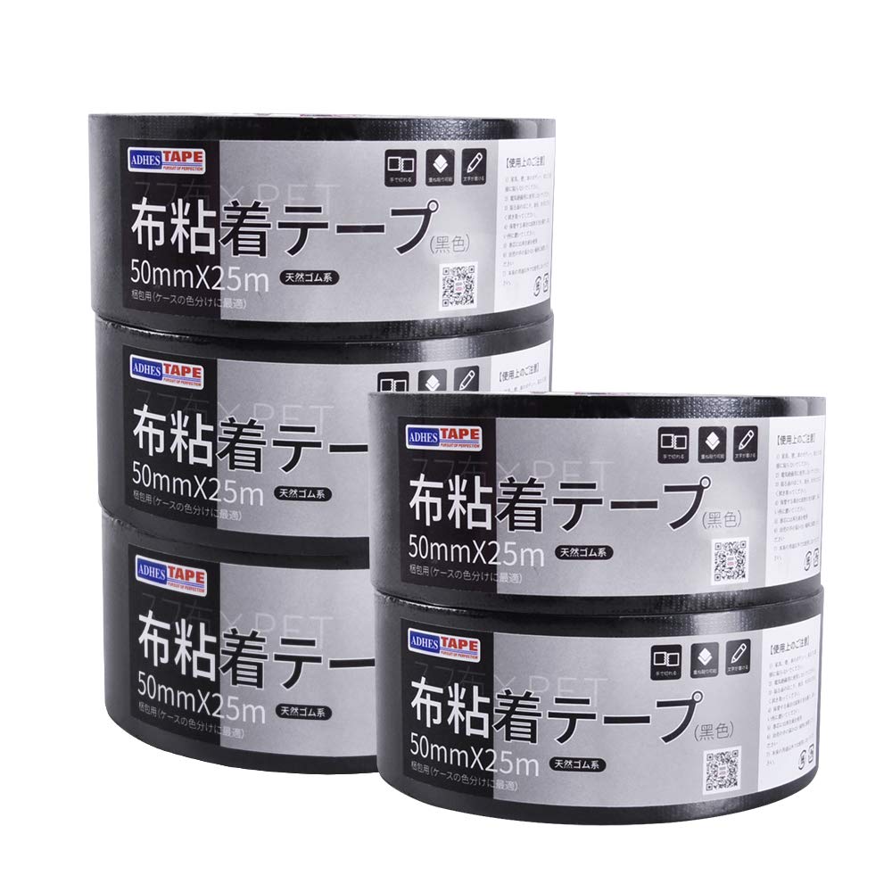 ・布ガムテープ（ブラック） 5巻入り ・・:布ガムテープ（ブラック）ize:5巻入り・作業性の高い布テープハサミやカッターがなくても手でまっすぐ切れます。・粘力の強いガムテープ寒い場所でも貼り付きやすい、でこぼこした粗面でも貼り付きやすいで...