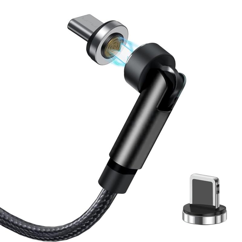 マグネット 充電ケーブル 2in1 タイプc ケーブル【2M 黒 Type-c端子コネクタ1個+L1ght1ngコネクタ1個】540度回転可能 急速充電とデータ転送をサポート マグネット 強化 ナイロン メッシュ編み 1Phone【充電が簡...