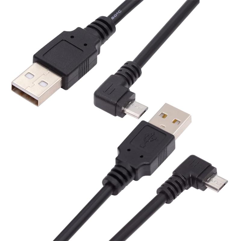 Cablecc USB 2.0 タイプ A から 5V マイクロ USB 5 ピン 電源充電データケーブル 左 &amp; 右角度 携帯電話 タブレット カメラ用 20cmコネクタ周囲に制限スペースはありません。角度の付いたマイクロ USB...