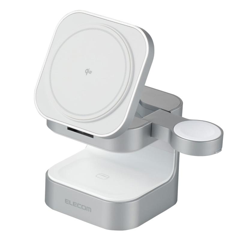 エレコム Qi2 充電器 ワイヤレス 15W 3in1 Apple Watch 認証モジュール付き スタンド型 ブラック EC-MS09BK