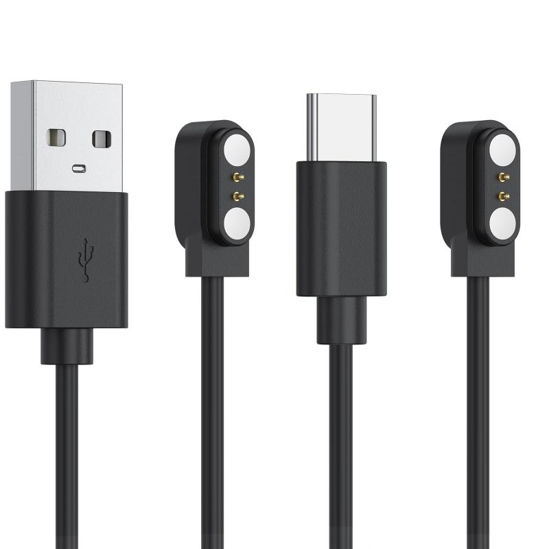 【2枚】2pin 2.84mm スマートウォッチ充電ケーブル Type-C 1枚+USB 1枚 磁気充電 50CM 対応Willful SW021/SW023/SW025【対応機種】YGTBSR スマートウォッチ充電ケーブルは SW021 ...