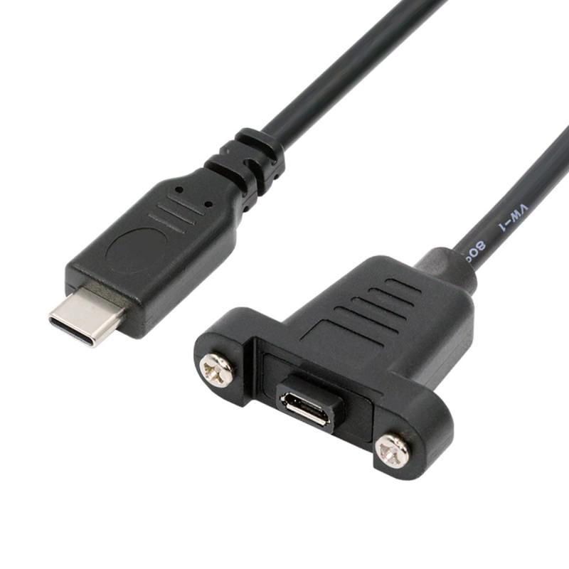 cablecc 480Mbps データマイクロ 5ピン USB2.0 メス パネルマウント穴付き Type-C USB-C オス電源ケーブル