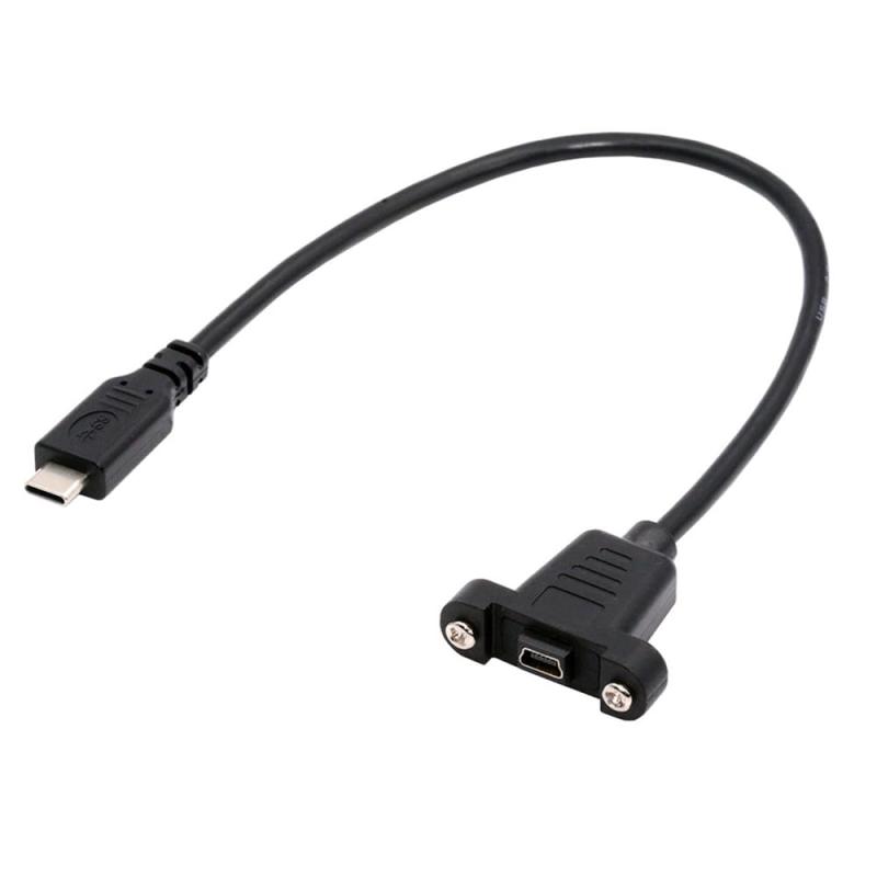 cablecc 480Mbps データ ミニ 5ピン USB2.0 メス パネルマウント穴付き Type-C USB-C オス電源ケーブル