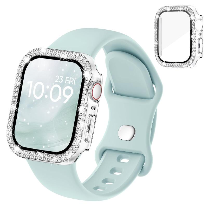 [Straplanet] コンパチブル Apple Watch バンド シリコン アップルウォッチ バンド Apple Watch キラキラ ケース付き 互換用のアップルウォッチ ベルトとカバー 一体型 全面保護 ダイヤモンド オシャ対応機...