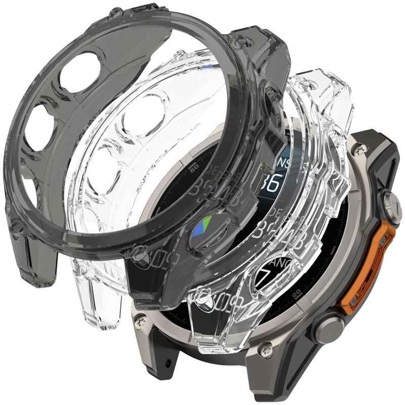 Miimall 2個入り for Garmin Fenix8 47 保護カバー TPU素材 薄型 軽量 耐衝撃 男女兼用 全面保護 着脱簡単 アクセサリー 運動ケース ガーミン fenix 8 47mm 対応 クリア＋透明ブラック（Sola...