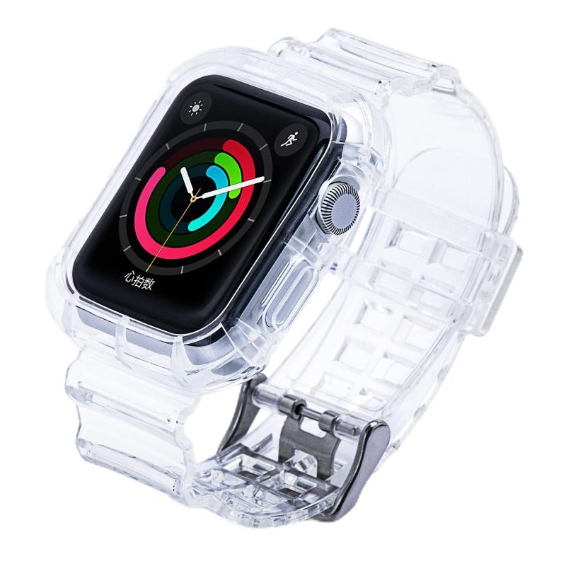 Apple watch バンド アップルウォッチバンド スポーツバンド 交換用ベルト 透明 クリア iWatch Series 38mm 40mm 42mm 44mm 6/5/4/3/2/1/SEに対応 全面保護ケース (42mm/44mm)