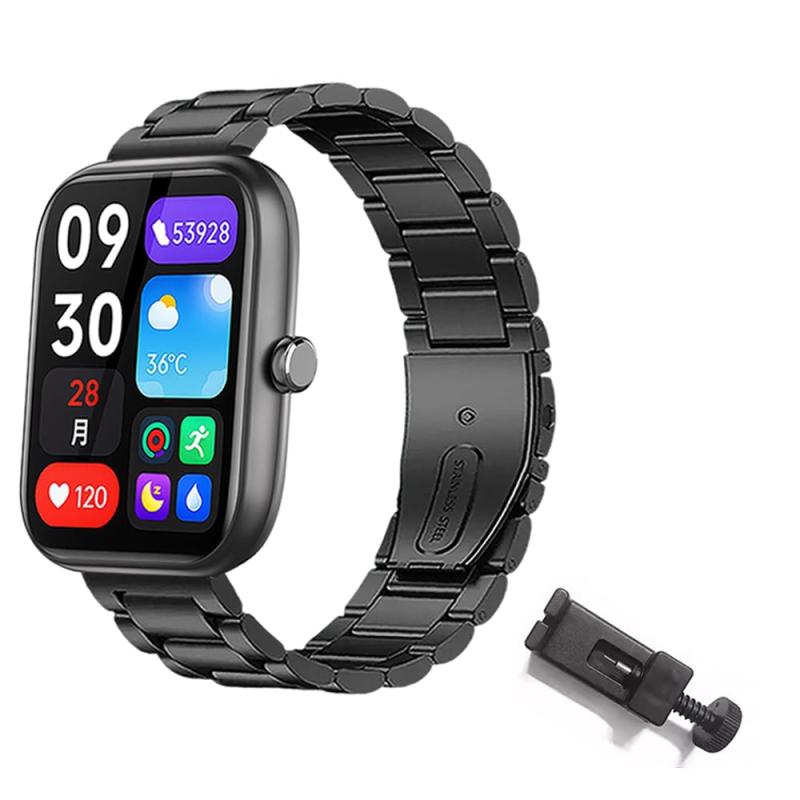 [SHANCHI] 【3玉チェーン】 EchoByte IDW25 1.83インチ 用 交換バンド 22mm 高級3玉チェーンメタルバンド ステンレス製 ナノ浸透めっき 快適な通気性 9層研磨加工 ダブルプッシュ折り畳みバックル付【対応機種...