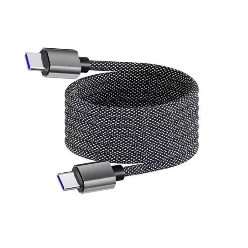 FANGCUU フラットスパイラルケーブル C to C 1m (Type-C/USB-C) 240W 磁気 充電 ケーブル 伸縮式 編み込み 扁平コード マグネット 強力 吸着 急速充電 データ転送 スマホ タブレット ノートPC 用(1...