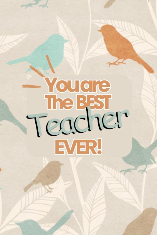 You Are The Best Teacher Ever: Birds Design | Thank You Appreciation Gift | Journal, Exercise Book, Jotter, Notebook, Pl...