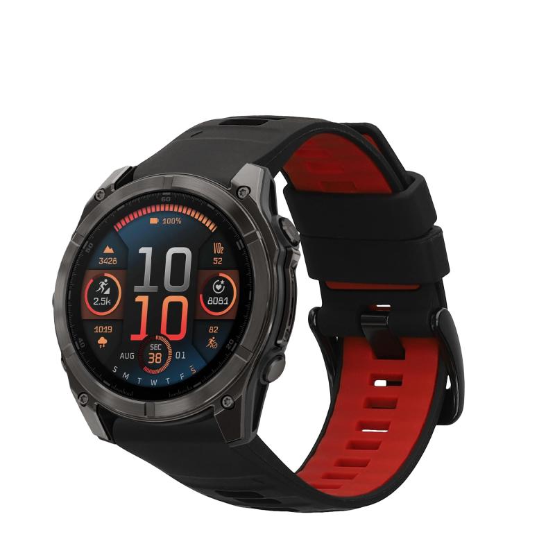 kwmobile 交換ベルト Garmin Fenix 8 51mm / Fenix 7X / Enduro 3 / Instinct 3 50mm対応 バンド - シリコンバンド ソフト TPU 耐久性 黒色/赤色ぴったり: Garmin...