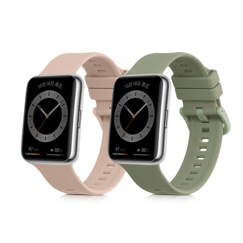 kwmobile 2x 交換バンド Huawei Watch Fit 2対応 ベルト - シリコンバンド ソフト TPU 耐久性 黒色/紺色ぴったり: Huawei Watch Fit 2対応リフレッシュ: あなたの古くなったスポーツウォッ...