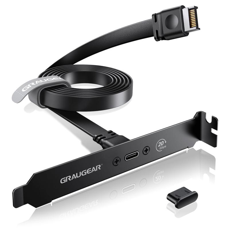 GRAUGEAR 20Gbps USB3.2 Gen2x2 USB-C フロントパネルヘッダーアダプター マザーボード USB Type-Cヘッダー延長ケーブル USB C - USB3.2 Type-E Key-A 20ピンコネクター P...