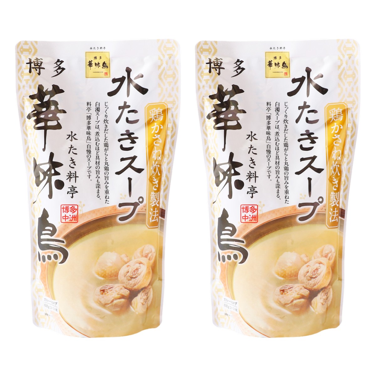 【商品特徴】鶏の足がらと丸鶏を重ねてじっくりと旨味を炊き出す「鶏かさね炊き製法」。 料亭「博多華味鳥」で味わう水たきスープと同じ素材・同じ製法にて炊き出されたスープを使用しています。 じっくり炊きだした鶏がらと丸鶏の旨みを重ねた白濁スープは...