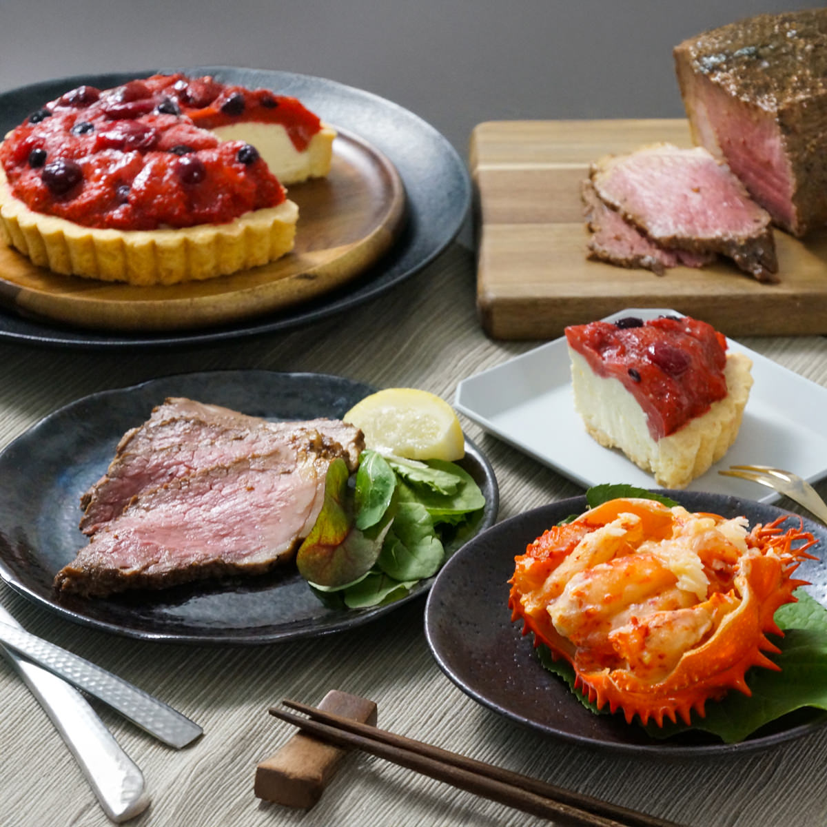 北海道産クリームチーズの爽やかな酸味と濃厚さを活かし、ベリーをたっぷりトッピングしたタルト、米麹を使用し、しっとりとした食感に仕上げたローストビーフ、北海道産の花咲がにを食べやすく丁寧に盛り付けた甲羅盛りの詰め合わせです。ご自宅で手軽に楽し...