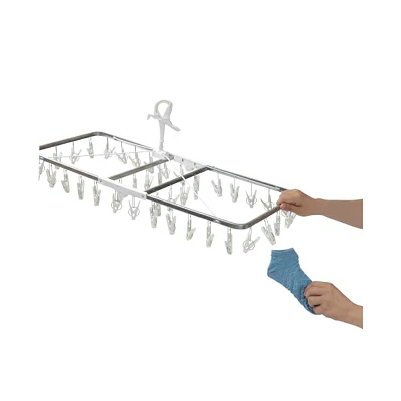 引っ張るだけで洗濯物がすぐ取れる「すぐ取れ角ハンガー」 本体寸法：W84×H33×D36(cm) すぐ取れピンチ40個付 カラー：ホワイト 本体重量：約700g 商品写真は、 お使いのモニター設定、お部屋の照明等により実際の商品と色味が異な...