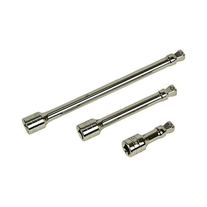 深くて狭い場所でハンドル操作がしにくい場合のソケットの延長 首振りと固定のどちらにも設定可能(首振り角度10度) クロームメッキ鏡面仕上 差込角:12.7mm(1/2インチ) 材質:クロームバナジウム鋼 セット内容:75mm・150mm・2...