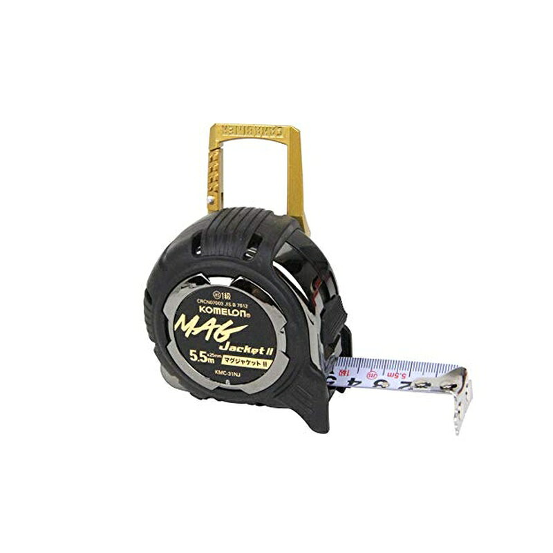 マグジャケット KMC-31NJB 色指定不可 ■カラビナ式ベルトクリップ付 ■強力マグネット爪、両面印刷目盛 ■反射を抑えた読みやすいテープ目盛 ■JIS1級 テープ幅：25mm テープ長さ：5.5m テープ材質：鉄 メートル目盛り 商品...