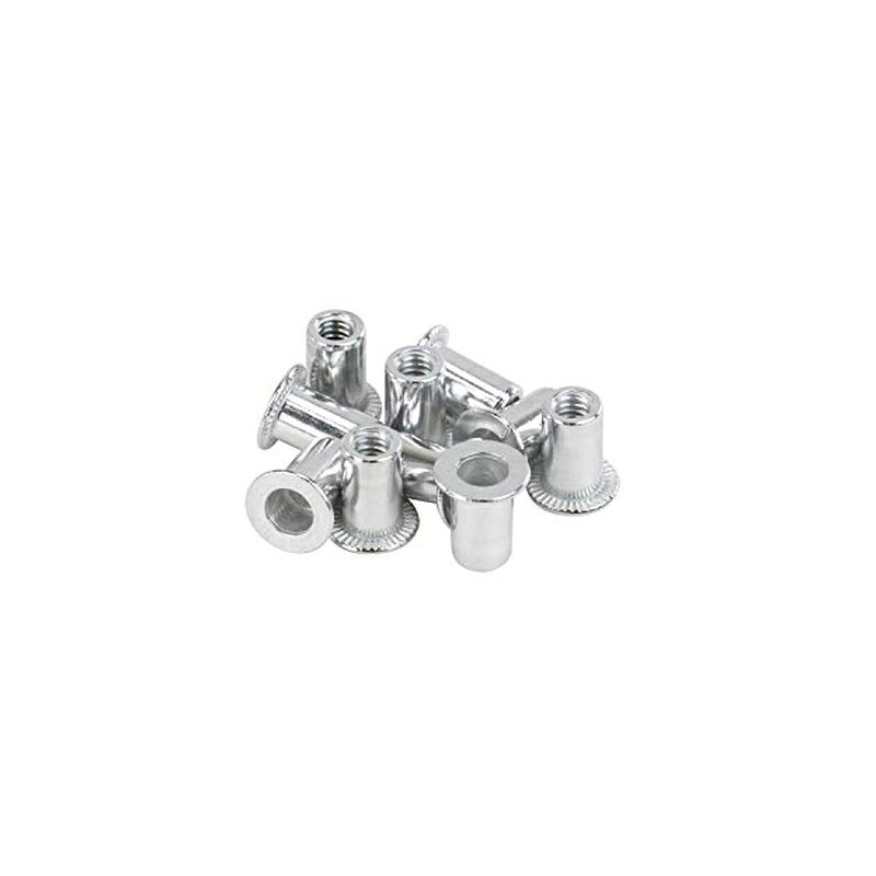 リベット径:M4×0.7 下穴寸法:6.1~6.2mm 締付可能板厚:0.5~1.5mm 引張強度:467kg 剪断強度:116kg タップ立てが無理な薄板や合板にも取り付けられる 【用途】 薄板等へのナット穴(ネジ穴)作成 【特徴】 ・タ...