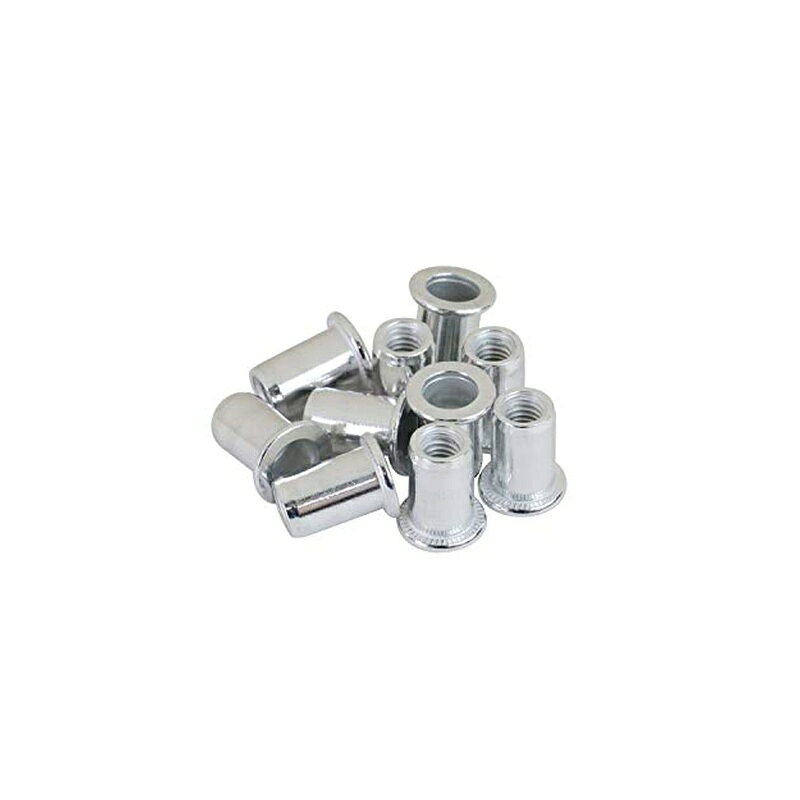 リベット径:M6×1.0 下穴寸法:9.1~9.2mm 締付可能板厚:1.0~2.5mm 引張強度:1103kg 剪断強度:166kg タップ立てが無理な薄板や合板にも取り付けられる 【用途】 薄板等へのナット穴(ネジ穴)作成 【特徴】 ・...