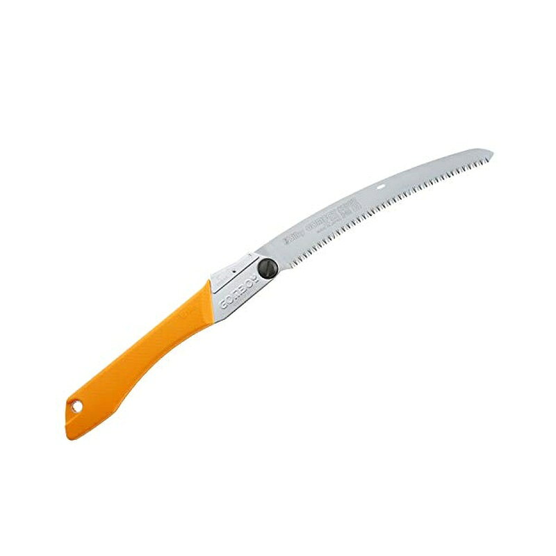 折込時270mm×60mm×20mm、使用時500mm×95mm×20mm 刃渡り240mm、目数10枚目/30mm、切り幅1.2mm、重量260g 折込鋸のスタンダード「ゴムボーイ」シリーズの万能目カーブソータイプ ディンプル形状ハンドル...