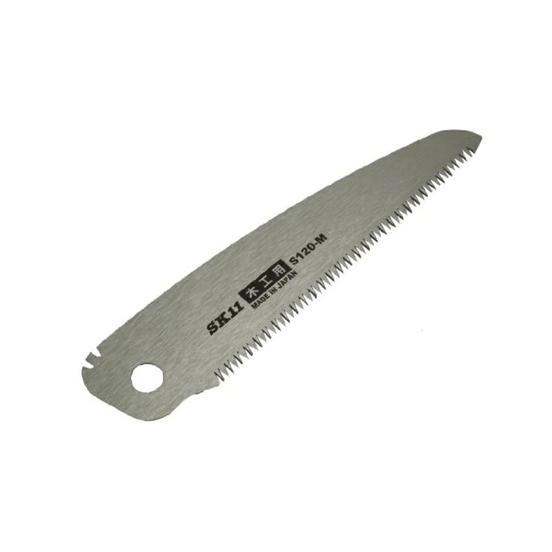 刃渡り:120mm 刃厚:0.6mm 目数:16枚目 刃部仕上:クリアー塗装 材質:SK-5 軽量・コンパクト・ポケットサイズで携帯に便利な替刃式折込鋸用の替刃 刃の角度を2段階に切り替えできる! 【用途】 一般木材・塩ビパイプ・竹・合板・...