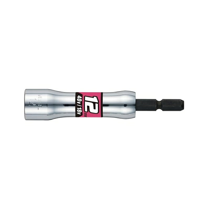 サイズ：対辺12mm シャンク径：6.35mm 外径：18mm ソケット穴深さ：50mm ナット受部深さ：7.5mm 全長：90mm 18V・40Vインパクトレンチ対応 【用途】 住宅、ビル建築、仮枠、道路工事、電気設備、水道配管、ソーラー...