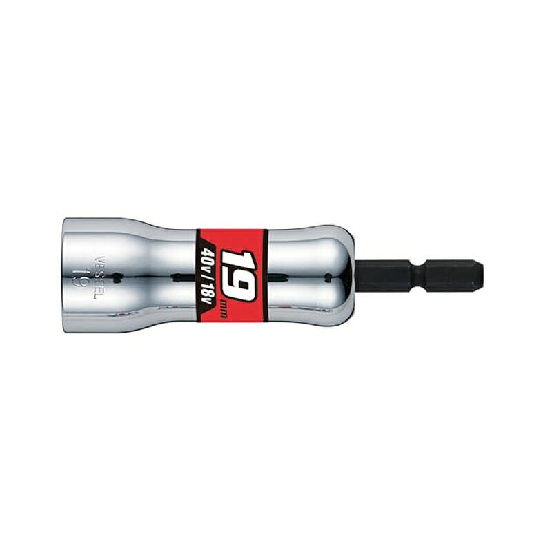 サイズ：対辺19mm シャンク径：6.35mm 外径：25mm ソケット穴深さ：50mm ナット受部深さ：10mm 全長：90mm 18V・40Vインパクトレンチ対応 【用途】 住宅、ビル建築、仮枠、道路工事、電気設備、水道配管、ソーラーパ...