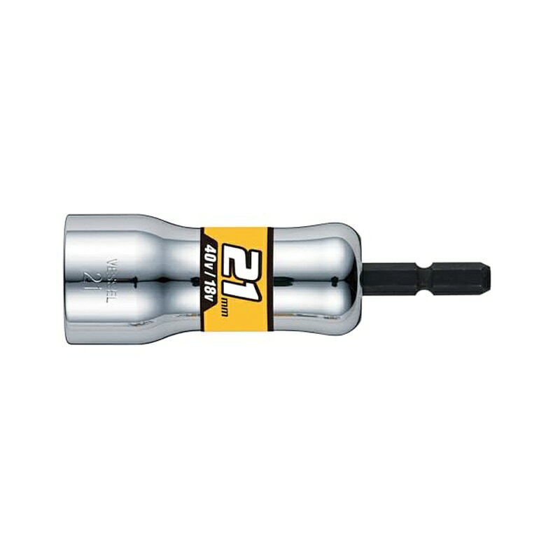 サイズ：対辺21mm シャンク径：6.35mm 外径：28mm ソケット穴深さ：50mm ナット受部深さ：11mm 全長：90mm 18V・40Vインパクトレンチ対応 【用途】 住宅、ビル建築、仮枠、道路工事、電気設備、水道配管、ソーラーパ...