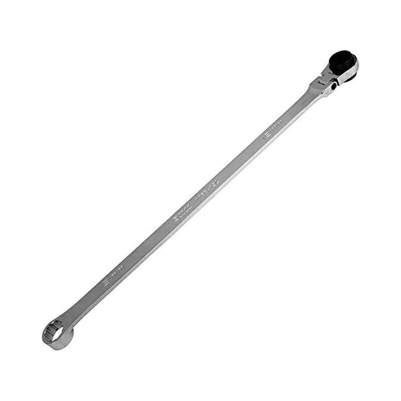 サイズ:19mm ギア数:72山(送り角度5度)、首振り角度:180度 全長:450mm 使用トルク(19mm):323N・m以下 仕様:本締め可能 ■ソケットの突出形状で、オフセットされたボルトに適している。 ■矢印表示で作業方向が一目で...