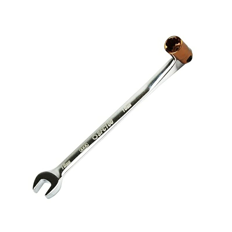 サイズ:10mm 全長:185mm 重量:83g 材質:クロムバナジューム鋼 スパナとソケットを一体化させた工具 ボルト・ナット等の締付け、緩め作業 【特長】 ・ソケット部は180度首振り可能で狭い場所でも障害物をさけ作業できる ・ソケット...