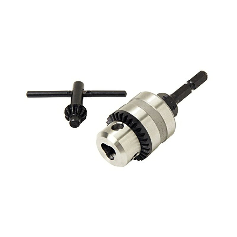 適応機種:充電ドリル・インパクトドライバー チャック径:6.5mm 取り付け可能サイズ:0.6~6.5mm 用途:充電ドリルドライバー・インパクトドライバーに装着して、丸軸先端パーツを使っての作業 差込角:6.35mm六角軸 充電ドリルドラ...