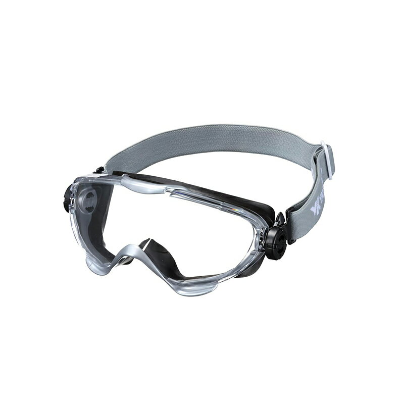 顔当たり部分にソフト素材（エラストマー）を使用し、装着感良好です。 メガネ・マスク併用可能です。 UVカット(99.9%)仕様のレンズです。 JIS T 8147規格品 通気孔付 レンズ色：クリア バンド色：グレー フレーム色：ブラック/シ...