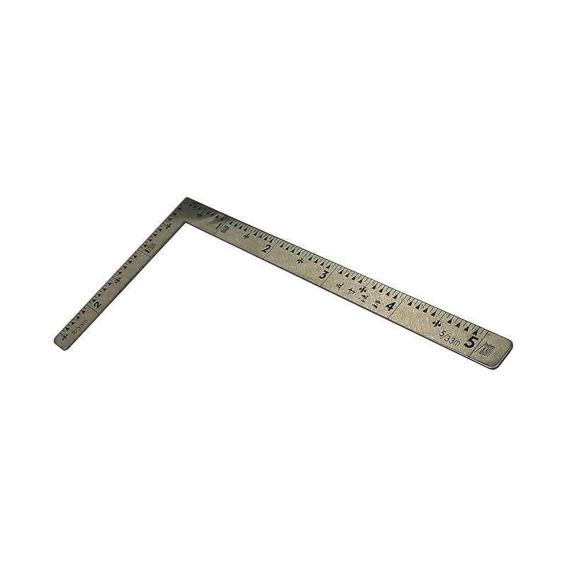 ● 本体サイズ 160.00(短枝80)×10.00×1.20mm ● 製品質量 20.00 g ● 角部形状 同厚 ● 表目盛 長枝：外目盛 5寸 短枝：外目盛 2.5寸 ● 裏目盛 長枝：外目盛 5寸 短枝：外目盛 2.5寸 ● 直角度...
