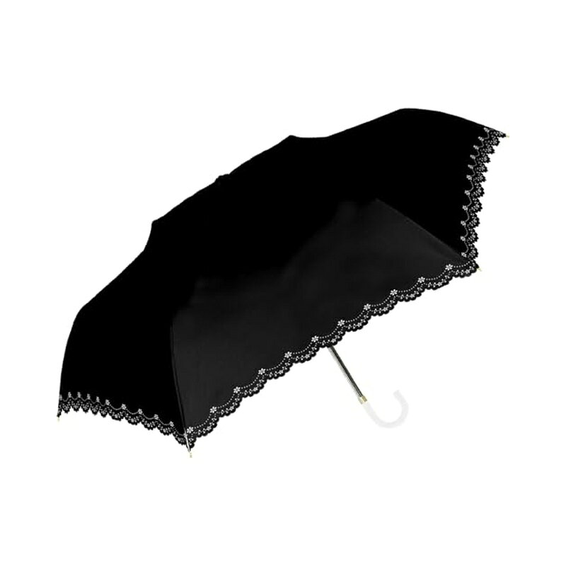 カラー：ブラック 裾の花柄ヒートカットがかわいい、シンプルで上品なデザインです。親骨は、風に強くしなやかで折れにくいグラスファイバー骨仕様です。遮蔽率99.9％、遮熱効果30％cut、UPF50+、遮光率100％ 開閉方法：手開き サイズ：...