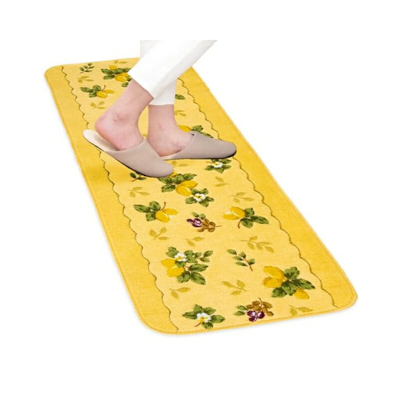 色: イエロー 本体サイズ:約45×120×0.6cm 本体重量:450g 抗菌防臭加工 裏面すべり止め加工 洗濯機で丸洗いOK 南仏のプロヴァンス地方を思わせるオリーブとレモンのモチーフを配置しました。表現や色合いは日本製ならではの繊細さ...