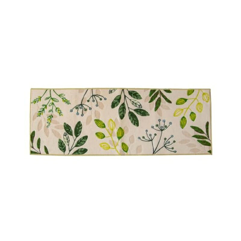 色: グリーン サイズ：約45cm×120cm（マットの高さ 約6mm） 品質：アクリル100％（吸水加工）抗菌防臭加工 裏面滑り止め加工 生産国：日本 重量：460グラム 木漏れ日が降り注ぐ中で、爽やかな風が吹いている情景をイメージし、デ...