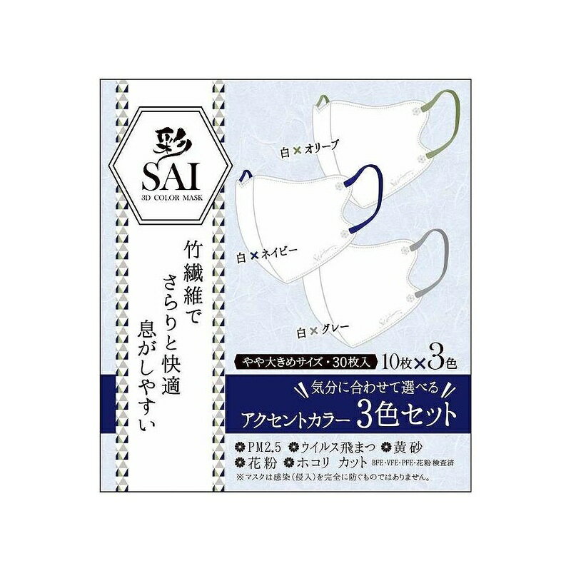 ●ホワイト*オリーブ、ホワイト*ネイビー、ホワイト*グレーのアクセントカラーマスクです。 ●気分に合わせて選べる3色セット。毎日使える30枚入です。 ●耳が痛くなりにくいソフトゴム6mmを採用しています。 ●BFE、VFE、PFE検査済。高...