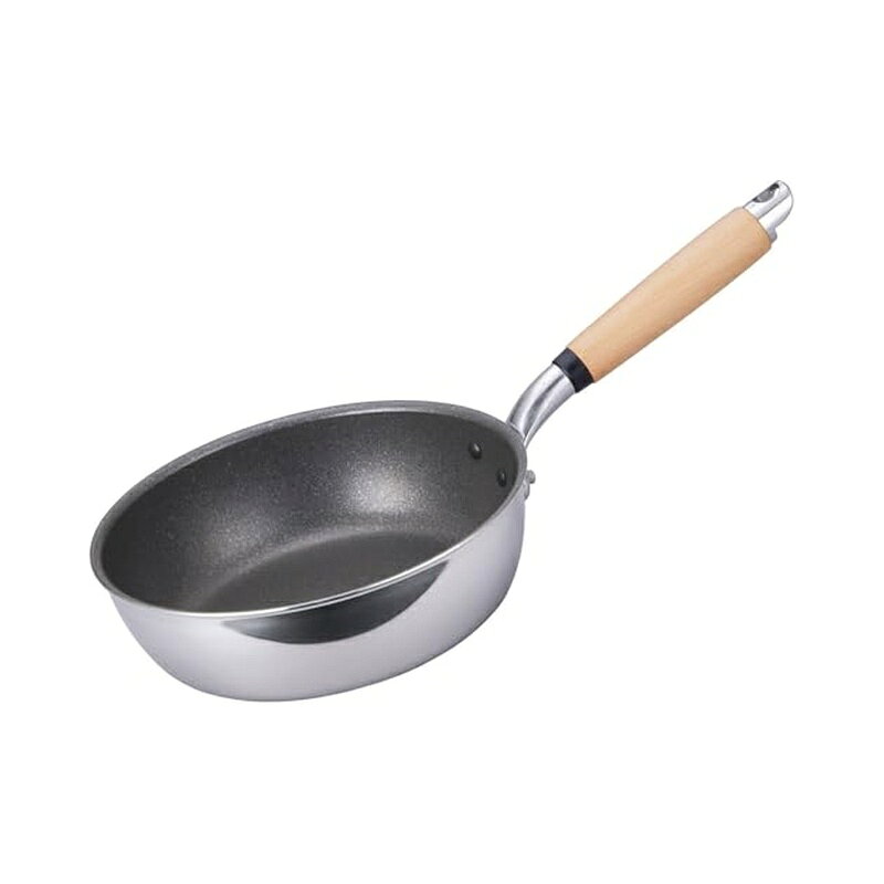 快適な使い心地。毎日使いたくなるIHフライパン 品　種：深型フライパン サイズ：22cm 本　体：アルミニウム合金 内　面：ふっ素樹脂加工（ダイキンのSilkwareSD） 外　面：ミラー仕上げ 底　面：ステンレス板圧着 取っ手：天然木 原...