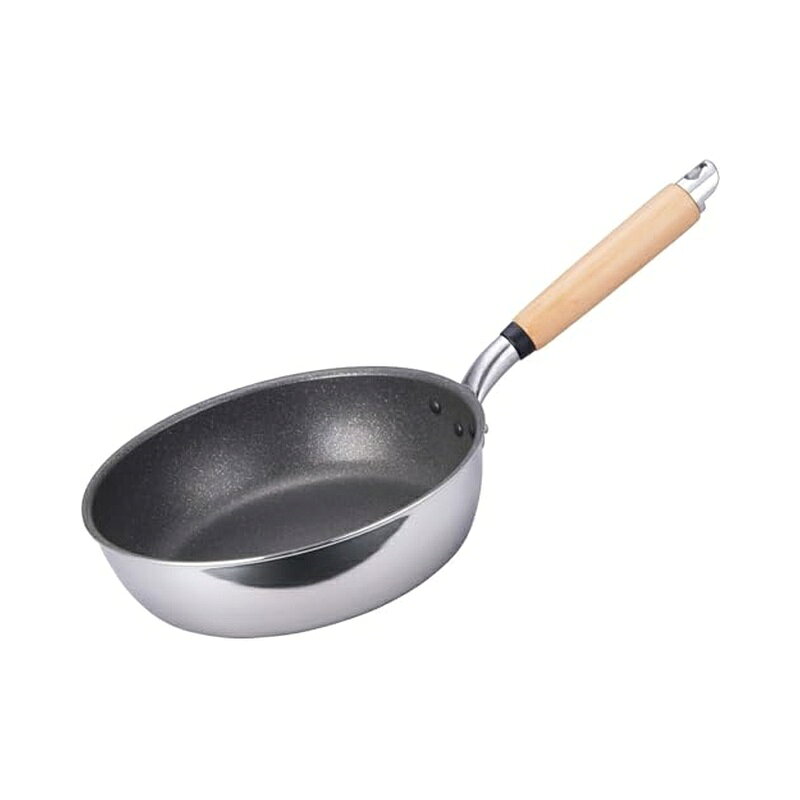 快適な使い心地。毎日使いたくなるIHフライパン 品　種：深型フライパン サイズ：24cm 本　体：アルミニウム合金 内　面：ふっ素樹脂加工（ダイキンのSilkwareSD） 外　面：ミラー仕上げ 底　面：ステンレス板圧着 取っ手：天然木 原...