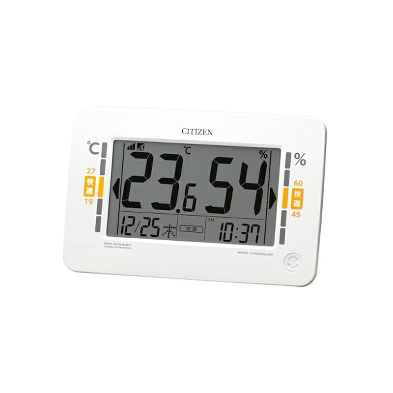 色: ホワイト サイズ：16x24.5x2.5cm　質量：400g　使用電源：単3形乾電池x2本（電池別売）　温度表示（-9.9〜50℃）　湿度表示（20〜95%)　カレンダー表示（2099年12月31日までプログラム）　環境目安表示（熱中...