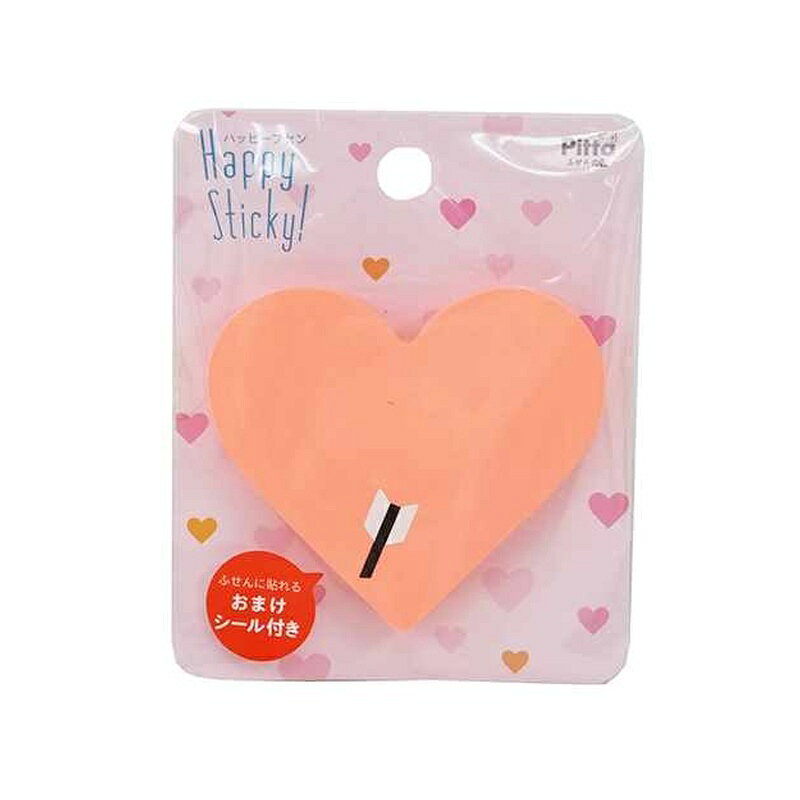 かわいい形のふせん紙です。そのまま使ってもかわいい。 付属のシールを付箋に貼ればさらに楽しめます。 シールを貼ると、ハートに矢がささる！ ●仕様：ハート●枚数：80枚●付属品：シール（5枚）●台紙サイズ：縦107×横87×厚さ9mm 商品写...