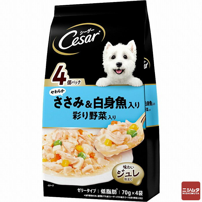 ■低脂肪なささみをふっくら蒸して低カロリー*に仕上げました。 ■丁寧な調理で素材のおいしさをそのまま閉じ込めました。 (*シーザーパウチ成犬 ビーフ＆彩り野菜入り比29%減) 【用途・分類】:一般食(ドッグフード) 【原材料】：肉類（鶏肉、...