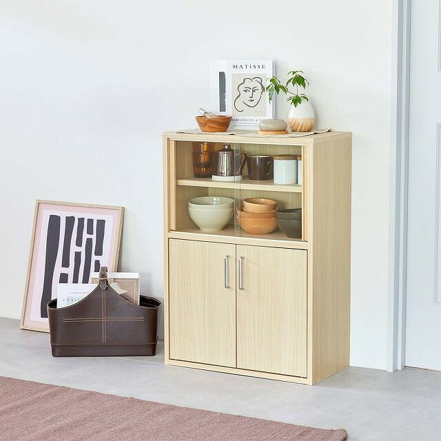 サイズ：幅56.6 × 奥行29.5 × 高さ80.0（cm） カラー：ナチュラルブラウン（NA） 素材・加工：【本体素材】プリント紙化粧繊維板【表面素材】プリント紙化粧繊維板【異素材】取っ手：亜鉛合金/ガラス（生/3mm） 商品重量：約1...