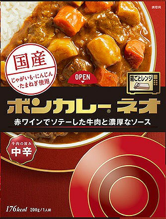 原材料名：野菜（じゃがいも（国産）、にんじん）、ソテーオニオン、牛肉、砂糖、小麦粉、肉エキス（ビーフ、チキン）、食用油脂、カレー粉、食塩、濃縮乳、赤ワイン、乳等を主要原料とする食品、ぶどう果汁、マンゴーチャツネ、オニオンペースト、濃縮トマト...