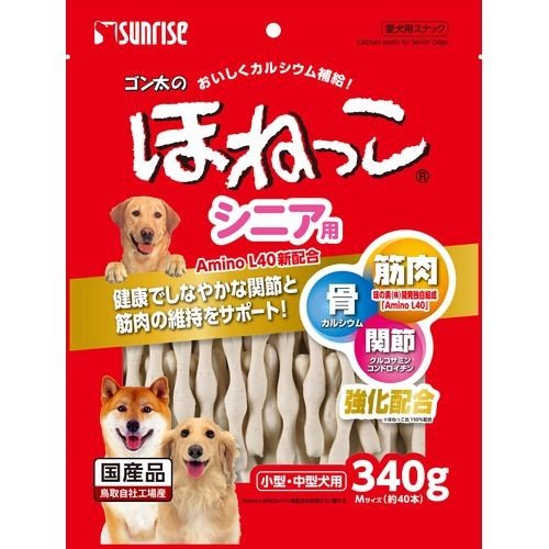 シニア犬のために「Amino L40」・グルコサミン・コンドロイチンを強化※配合。小型・中型犬におすすめのMサイズ 原材料：穀類(小麦粉等)、肉類(チキン等)、糖類、乳類(ミルクカルシウム等)、ビール酵母、魚介類、油脂類、グルコサミン(カニ...