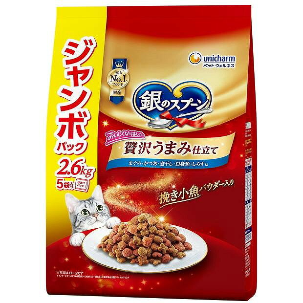 内容量：2.6kg(520g×5袋) 対象：猫 タイプ：ドライフード 機能 ：総合栄養食 ライフステージ：オールステージ 原材料：穀類(トウモロコシ、コーングルテンミール、小麦粉、パン粉)、肉類(チキンミール、ポークミール、ビーフミール、チ...
