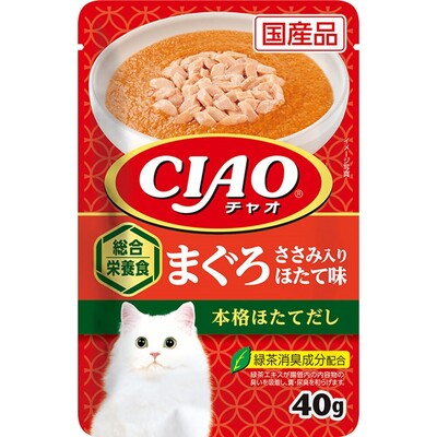 商品説明 ささみのペーストにまぐろのフレークを加え、おいしいほたてだしで仕上げました。 品質表示 原材料 まぐろ、鶏肉（ささみ）、鶏脂、ほたてエキス、糖類（オリゴ糖等）、植物性油脂、ミネラル類（Ca、Cu、Mn、Zn、I、Fe、Na、P、C...